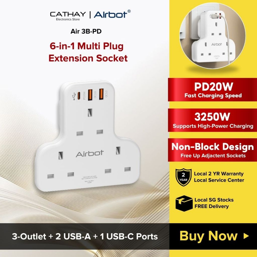 Airbot Anergy+ Multi Plug Extension Socket Air 3C-PD with USB+Type C ...